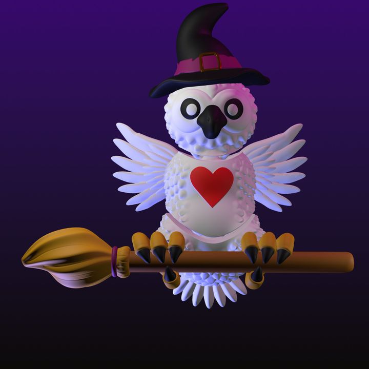 3D Printable "Hexley" the Owl Witch – Wiggle Budz – (Halloween Edition) by Laughing Dragon Foundries